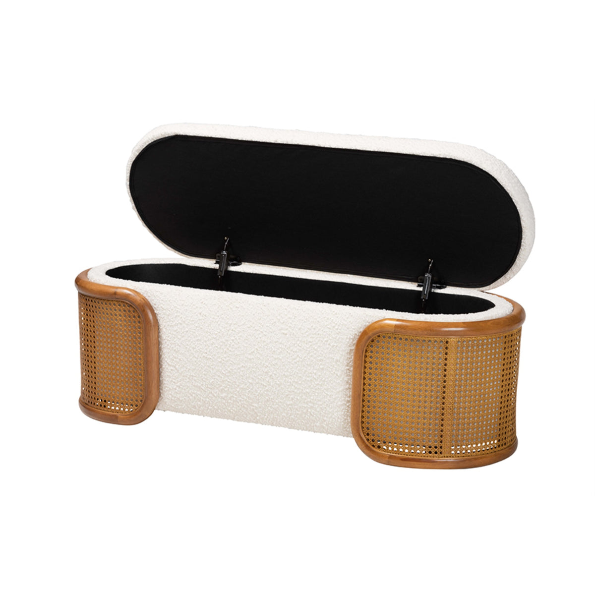 Baxton Studio Basira Japandi Cream Boucle Fabric Storage Bench With Wo ...