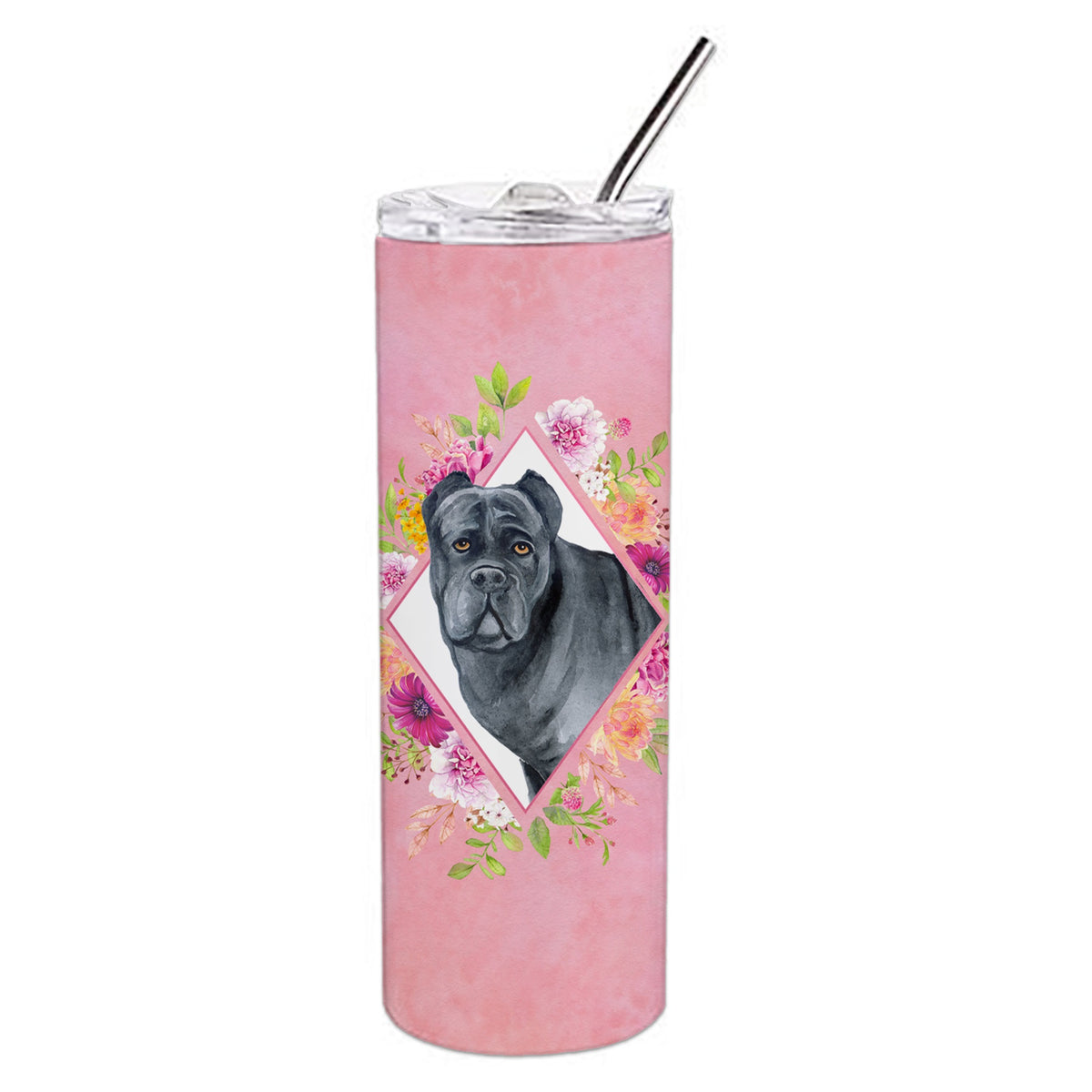 Cane Corso Pink Flowers Double Walled Stainless Steel 20 Oz Skinny ...
