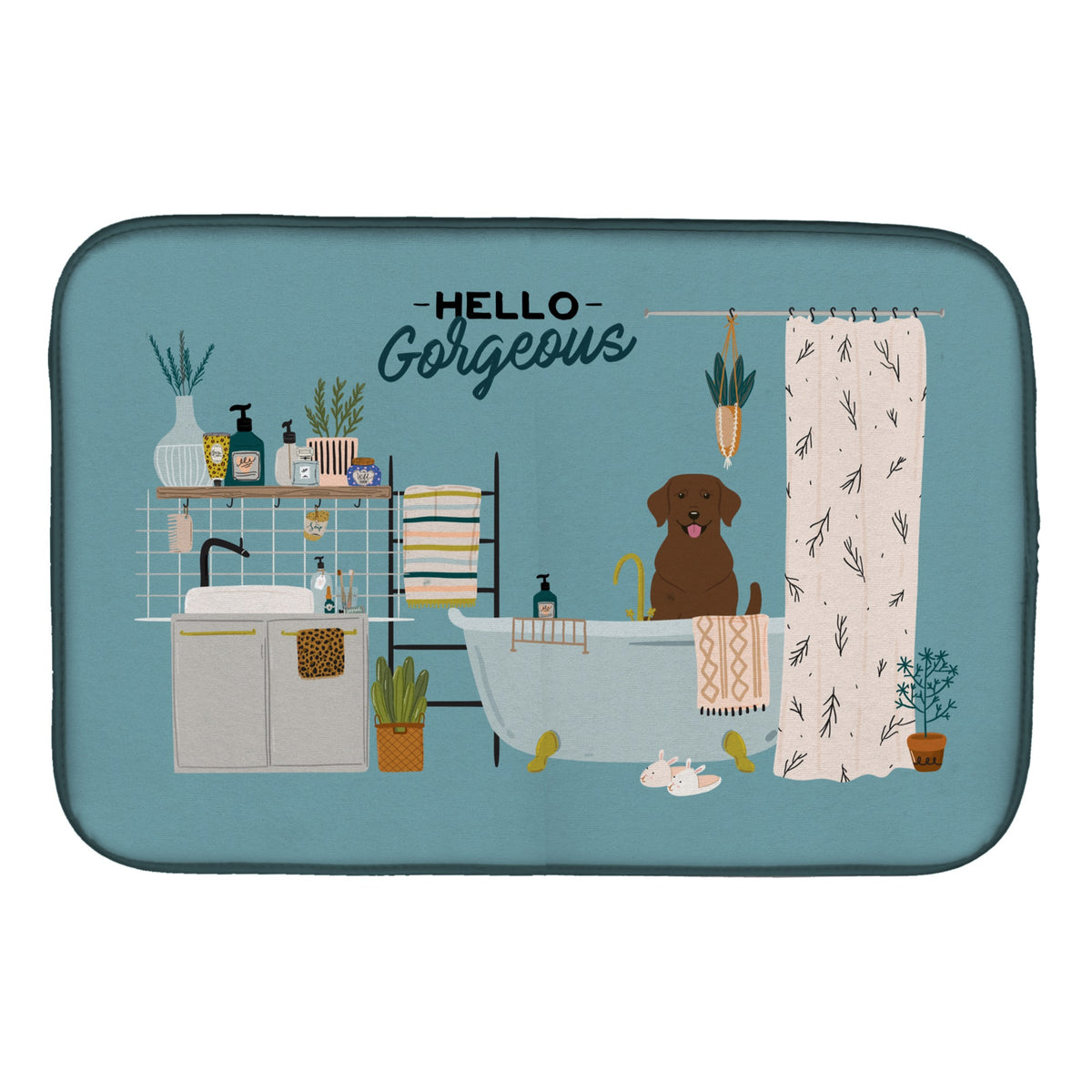Chocolate Labrador In Bathtub Dish Drying Mat – Virventures
