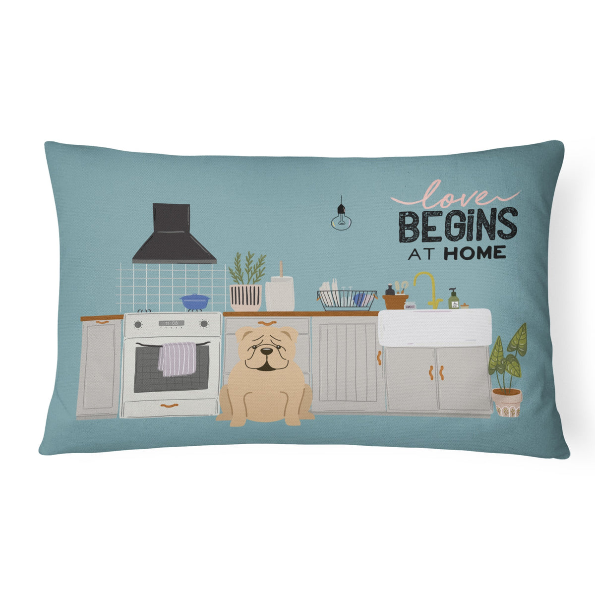 Fawn English Bulldog Kitchen Scene Canvas Fabric Decorative Pillow ...