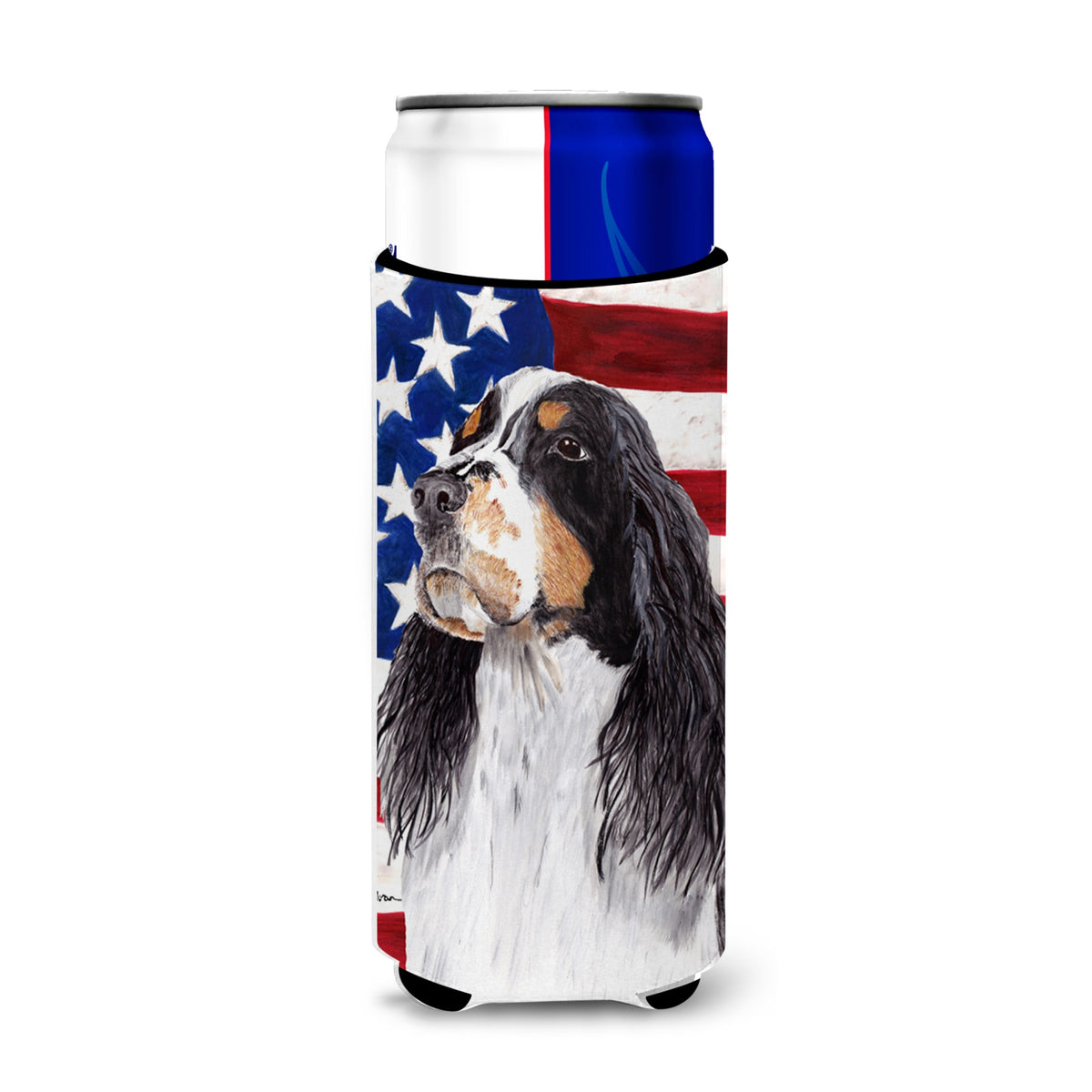 Usa American Flag With Springer Spaniel Ultra Hugger For Slim Cans ...