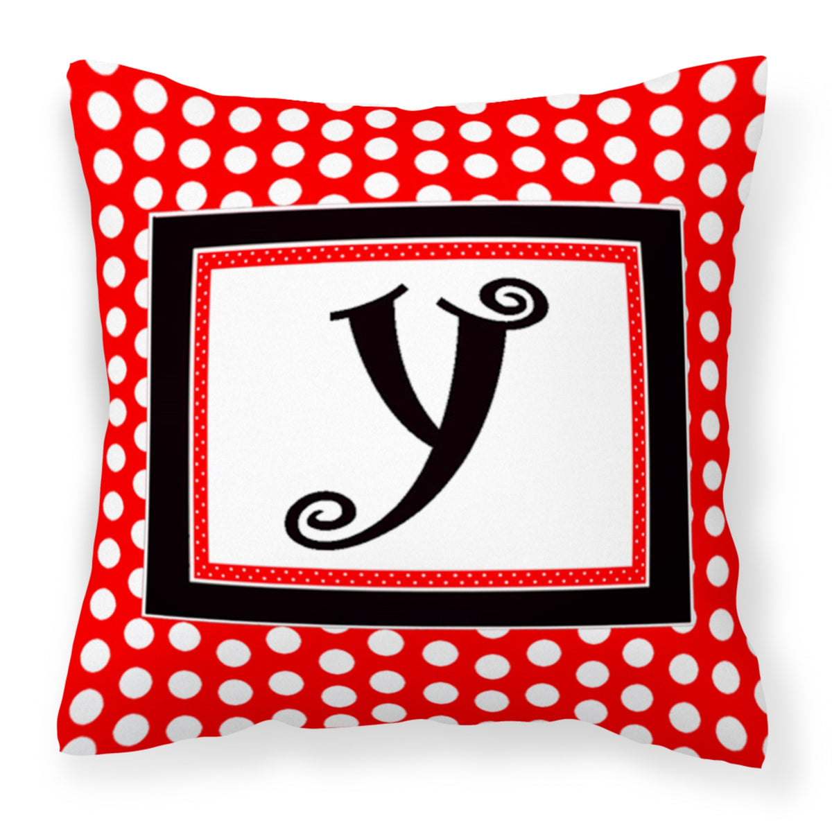Letter Y Initial - Red Black Polka Dots Fabric Decorative Pillow ...