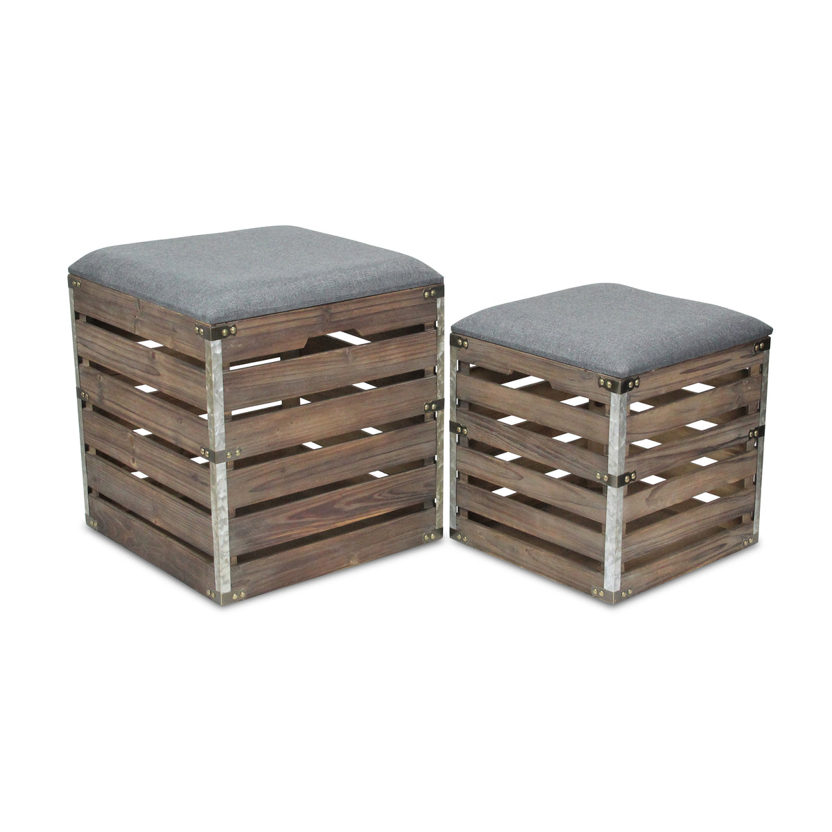 Silosong Set Of 2 Square Wood Slat Storage Bench - Gray – Virventures