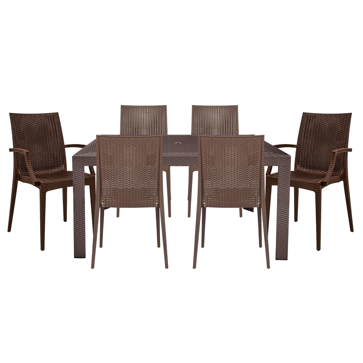 Leisuremod Mace Mid-Century 7-Piece Rectangular Outdoor Dining Set Wit ...