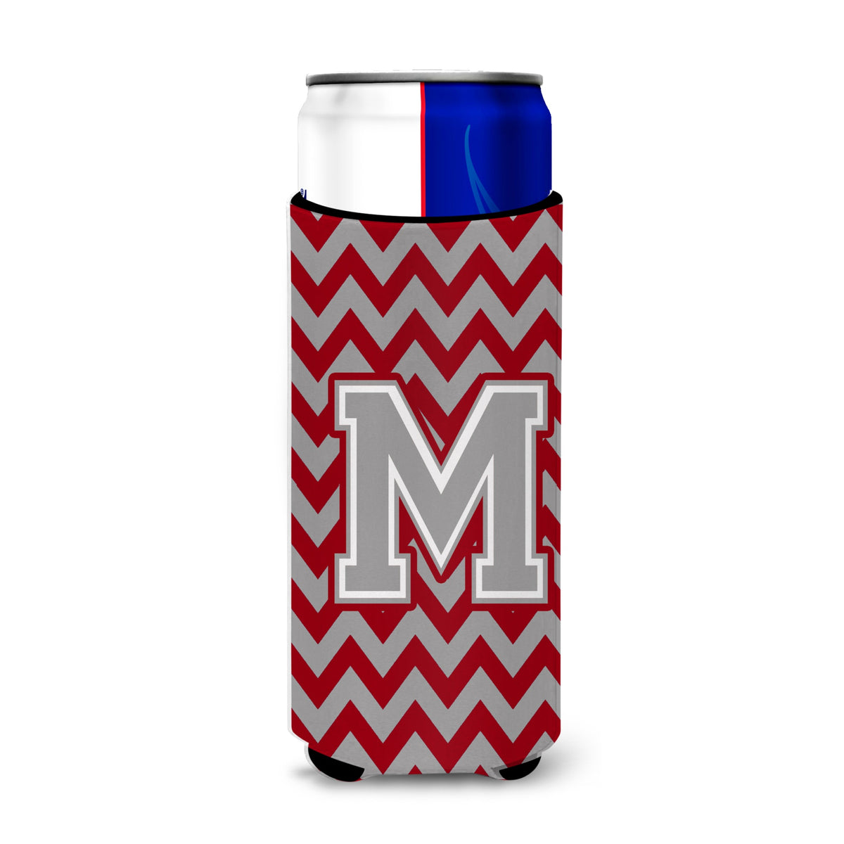 Letter M Chevron Crimson And Grey Ultra Beverage Insulators For Slim C ...