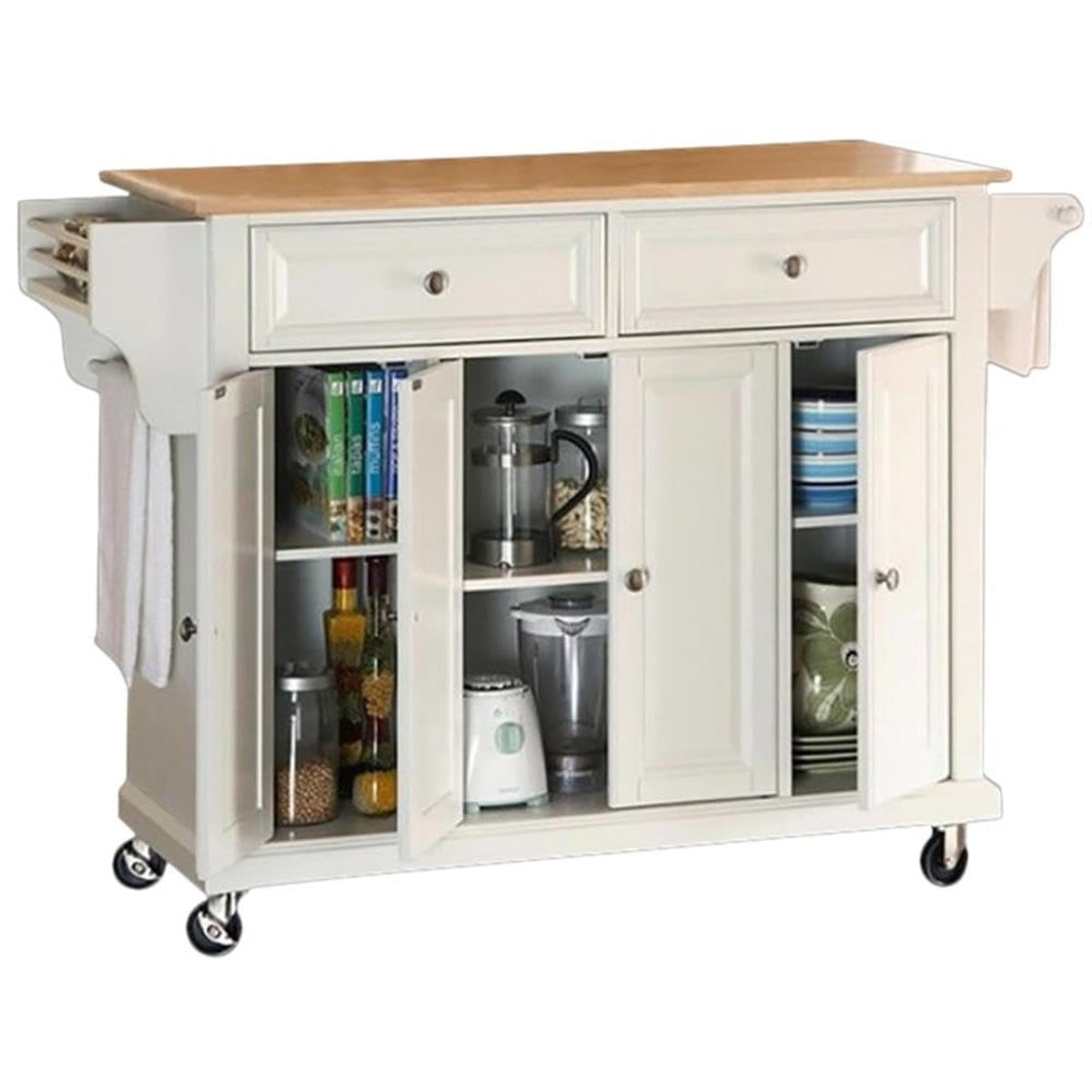 Casafoyer Furniture Full Size Wood Top Rolling Kitchen Island Storage ...