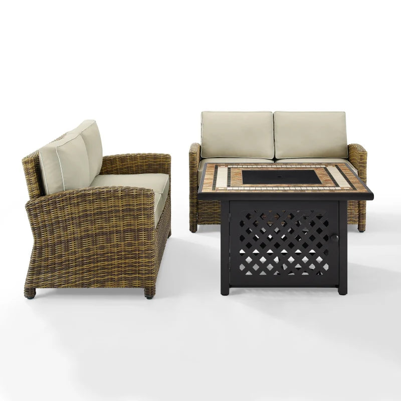 Bradenton 3Pc Outdoor Wicker Conversation Set W/Fire Table Sand ...