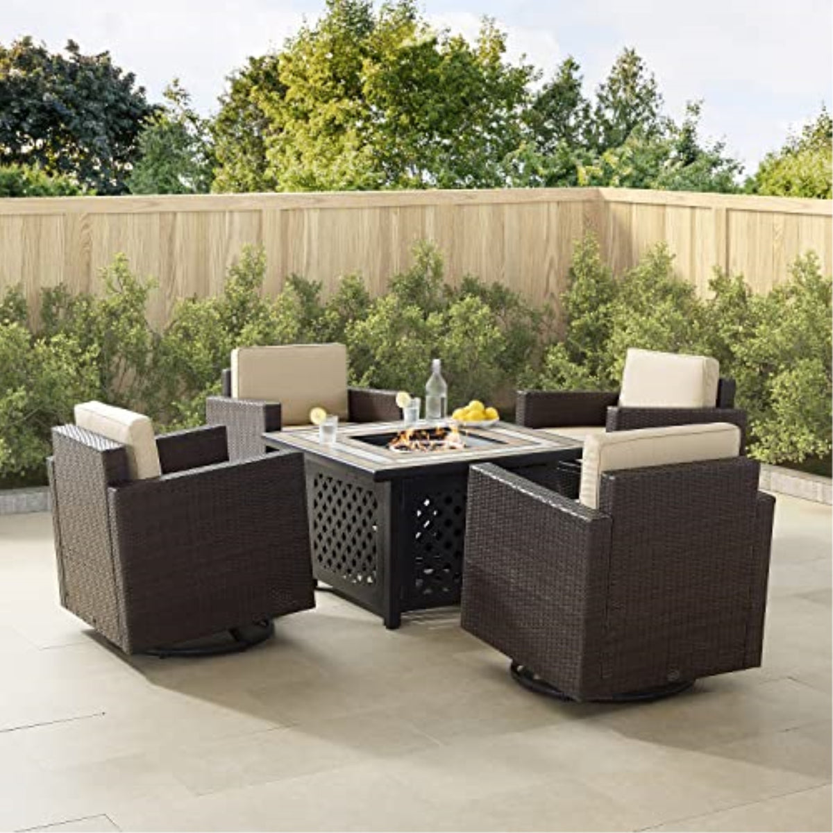 Palm Harbor 5Pc Outdoor Wicker Conversation Set With Fire Table ...