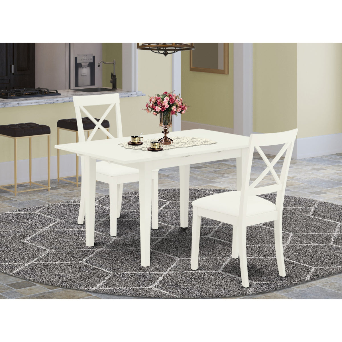 East West Furniture Nobo3-Whi-Lc 3-Piece Kitchen Set 2 Dining Room ...