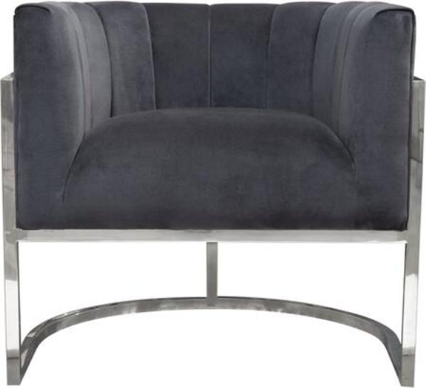 Pandora Accent Chair In Grey Velvet With Polished Silver Stainless Ste ...