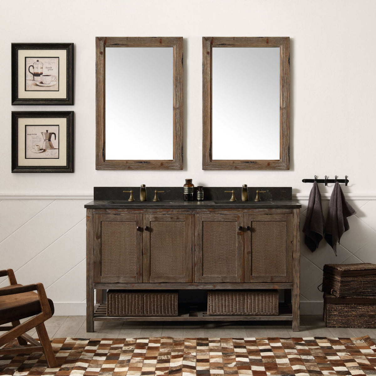 60 Solid Wood Sink Vanity With Moon Stone Top-No Faucet – Virventures